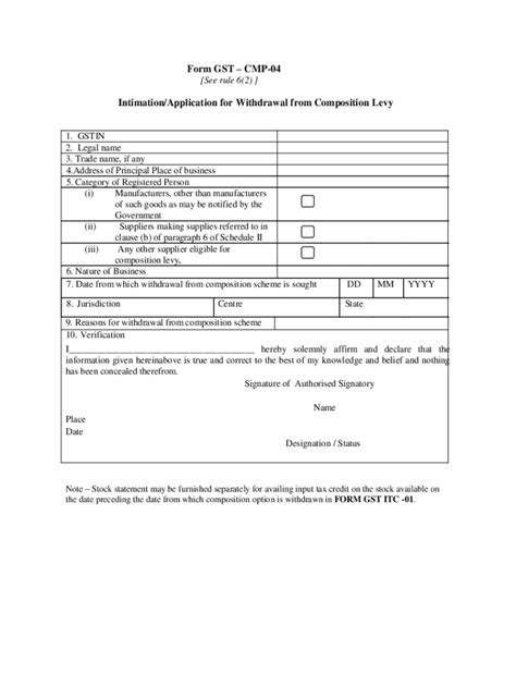 Fillable Online Form Gst Cmp 04 Intimationapplication For Withdrawal