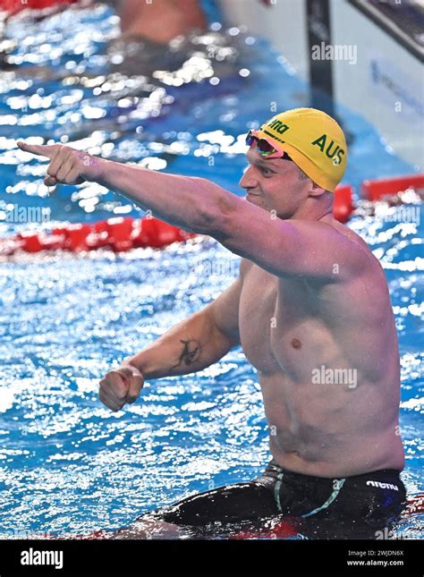 Doha Qatar 14th Feb 2024 Sam Williamson Of Australia Celebrates After The Mens 50m