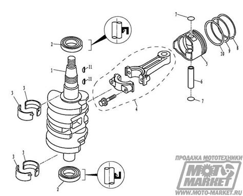 Коленчатый вал и поршень лодочного мотора Golfstream Parsun F6 Bm
