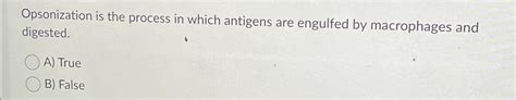 Solved Opsonization Is The Process In Which Antigens Are