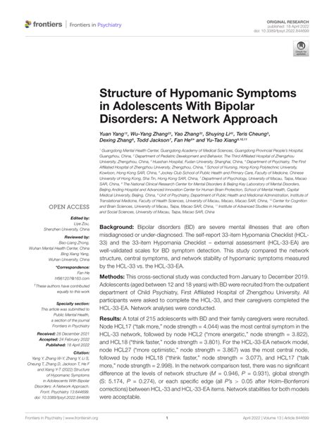 Pdf Structure Of Hypomanic Symptoms In Adolescents With Bipolar