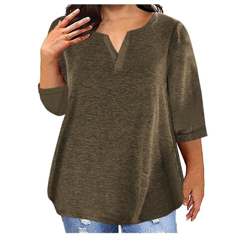 Kaemgyyd Plus Size Tops For Women Solid 34 Sleeve Shirt Casual V Neck