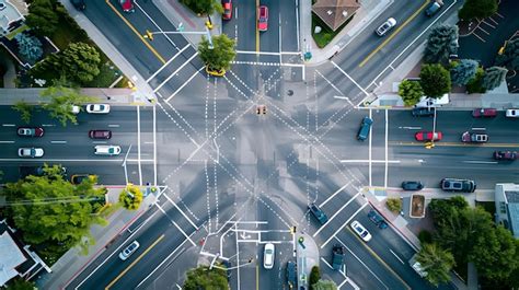 Premium Photo Aerial Perspective Of Intelligent Intersection Traffic
