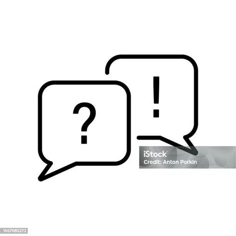 느낌표와 물음표는 말풍선 선 아이콘입니다 정보 Faq 선형 픽토그램 대화 대화 토론 질문 및 답변 개요 아이콘 편집 가능한 획 고립된 벡터 그림 질의응답에 대한 스톡 벡터