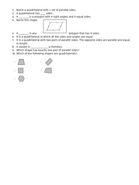 Name A Quadrilateral With 1 Set Of Parallel Sides Pdf