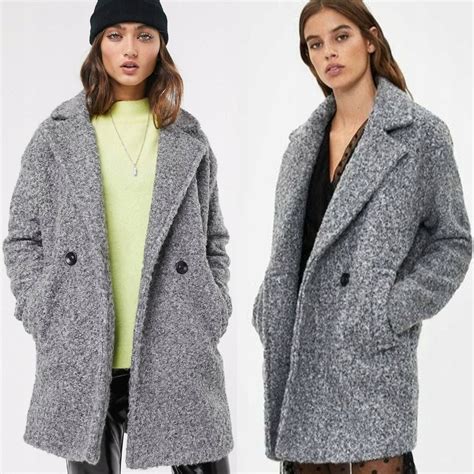 BERSHKA DWURZĘDOWY PŁASZCZ TEDDY BARANEK FUTERKO MIŚ SZARY XS oficjalne