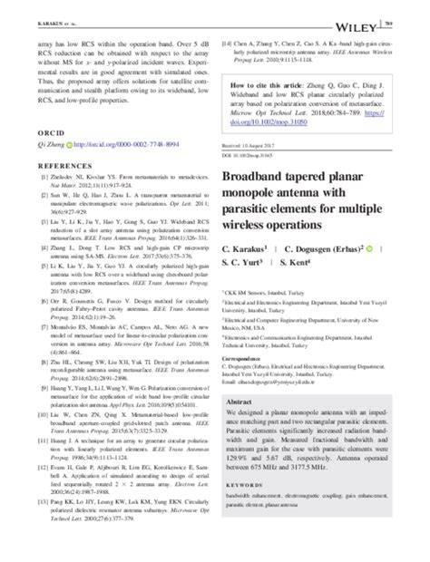 Pdf Broadband Tapered Planar Monopole Antenna With Parasitic Elements For Multiple Wireless