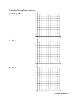Graphing Linear Equations Horizontal And Vertical Lines Worksheet