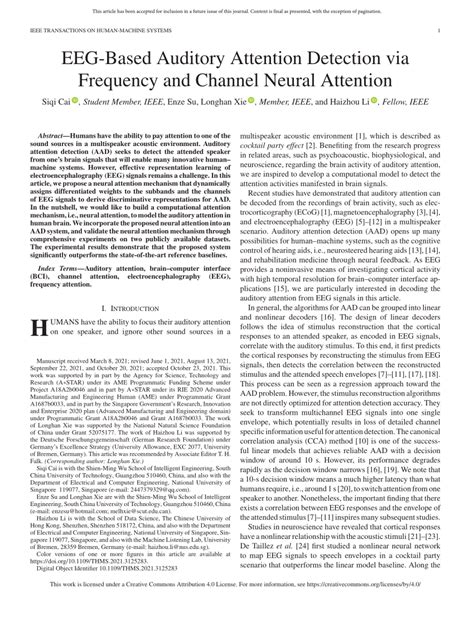 PDF EEG Based Auditory Attention Detection Via Frequency And Channel