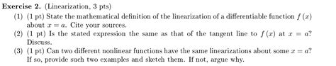 Solved Exercise 2 Linearization 3 Pts 1 1 Pt State