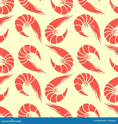 Shrimp Or Prawn Repeat Seamless Pattern Vector Stock Vector