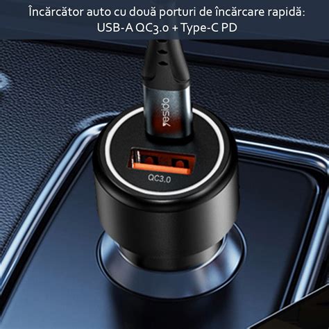 Зарядно за кола Yesido Usb A Qc3 0 18 W Type C Pd 24 W 3a Черно