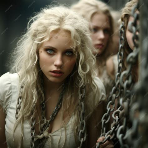 Premium Ai Image Beautiful Girls Hostages Captives Slaves In Shackles