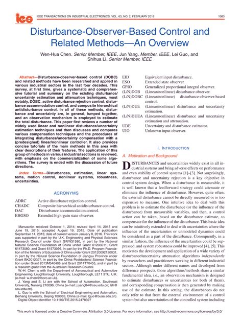 Pdf Disturbance Observer Based Control And Related Methods An Overview
