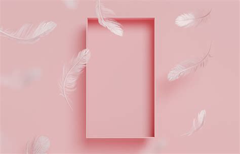 3d 배경 선물 떨어지는 깃털이 있는 화장품 프레젠테이션을 위한 열린 상자 디스플레이 생일 발렌타인 데이 또는 여성의 날에 파스텔 핑크 선물 브랜딩 배너 3d 렌더링 쇼핑