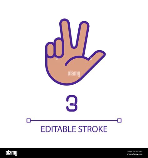 Signing Digit Three In Asl Pixel Perfect Rgb Color Icon Stock Vector