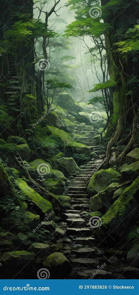 Mystical Path Anime Inspired Painting Of A Hickory Tree On A