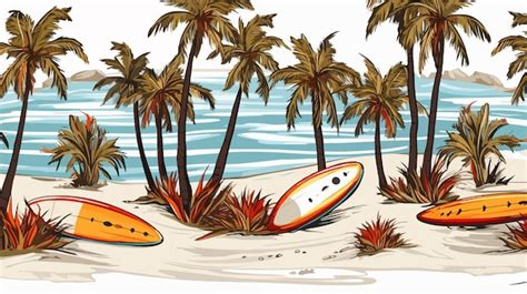 Hand Drawn Vector Seamless Surfboard Waves Pattern Premium Ai