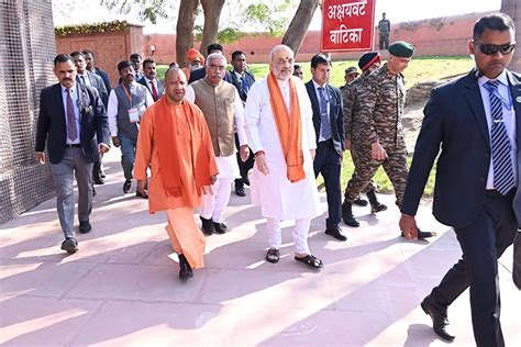 Yogi Adityanath Amit Shah Visit Maha Kumbh In Prayagraj Indiablooms