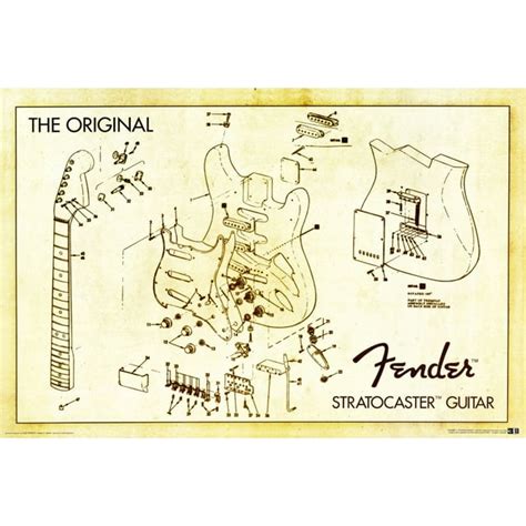 Fender Stratocaster Schematic Art Poster 01 11x17in Multi Color