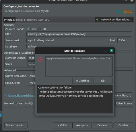 Erro Ao Fazer Conexão Entre Dbeaver E Railway Sql E Banco De Dados