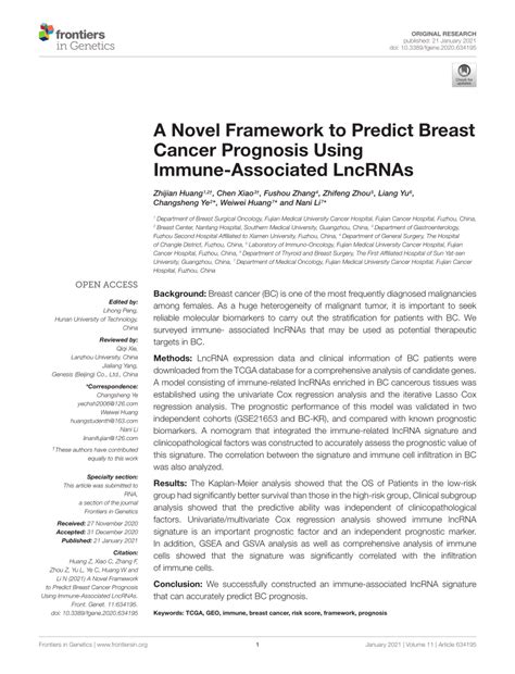 Pdf A Novel Framework To Predict Breast Cancer Prognosis Using Immune