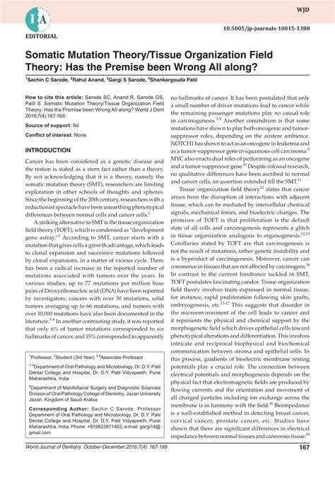 Pdf Somatic Mutation Theory Tissue Organization Field Theory Has The