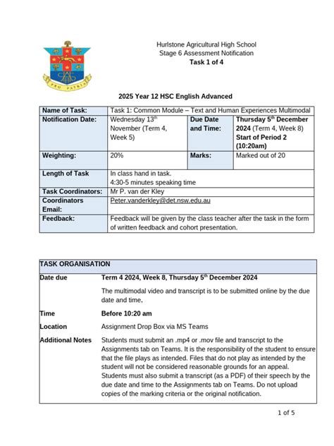 2025 Yr 12 Hsc Adv Eng Assessment Task 1 Notification Pdf Human Communication Cognition