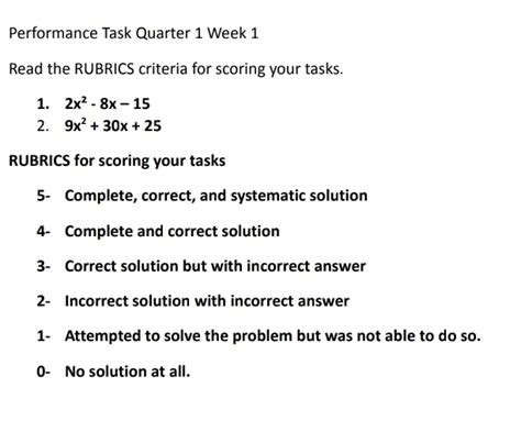 Solved Performance Task Quarter 1 Week 1 Read The Rubrics Criteria For