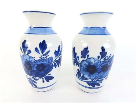 Pair Of Hand Painted Delft Blue Vases GC5 Auctions