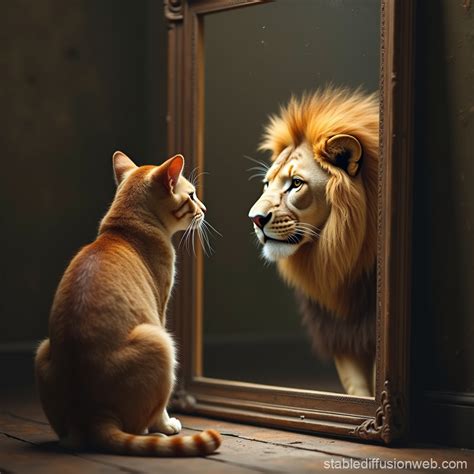 Cat And Lion Reflection Stable Diffusion Online