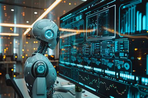 ai robots with screens displaying real time data analysis and learning