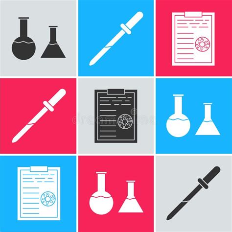 Pipet Met Testbuis En Kolf En Klembord Met Pictogram Testresultaten