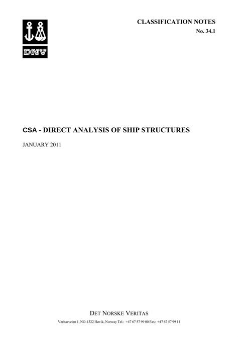 Pdf Classification Notes No 341 Csa Direct Analysis Of Ship