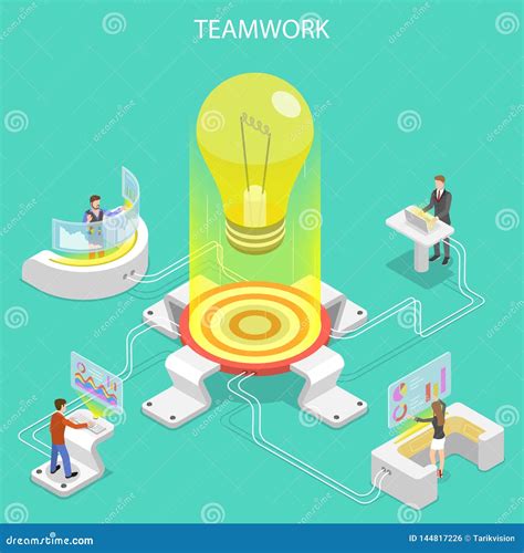 Flat Isometric Vector Concept Of Effective Teamwork Business Team Stock Vector Illustration