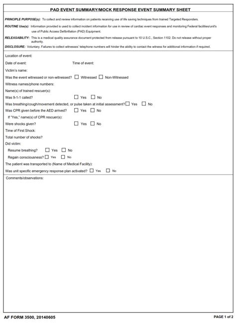 Af Form 3500 Pad Event Summary Mock Response Event Summary Sheet Af