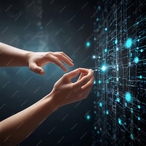 Premium Photo Robot And Human Hands Touch On A Virtual Data Network Symbolizing Future Science