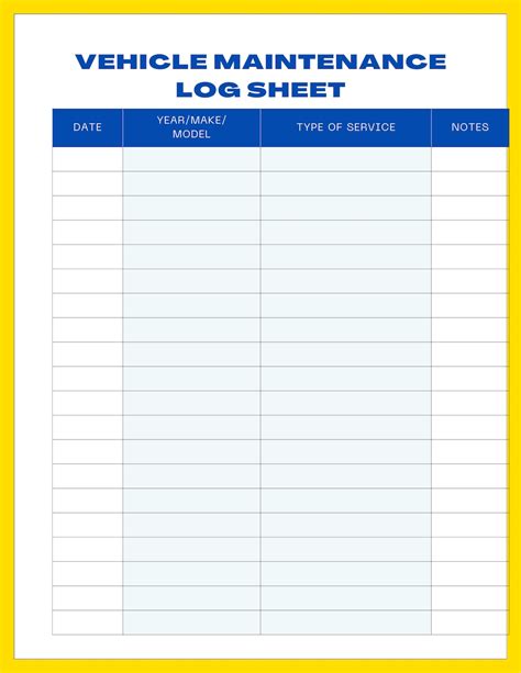 Printable Vehicle Maintenance Log Sheet Etsy