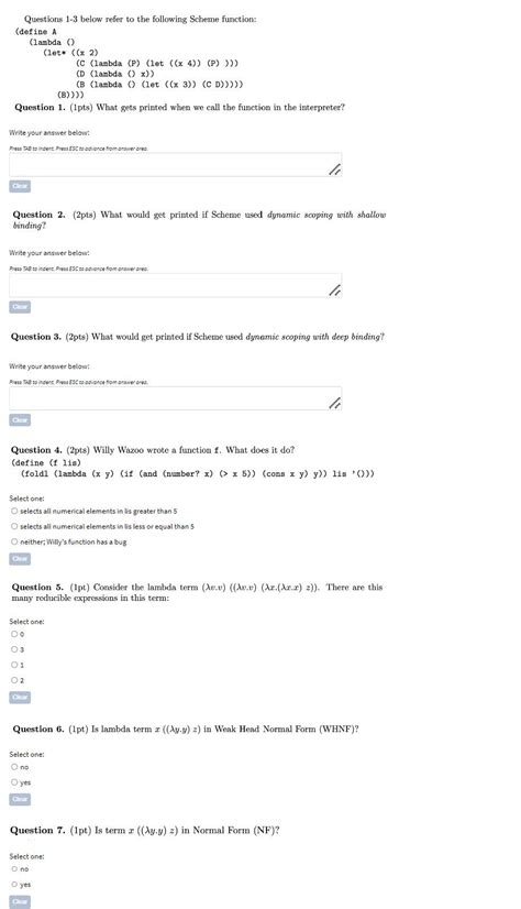 Question Pts What Would Get Printed If Scheme Chegg