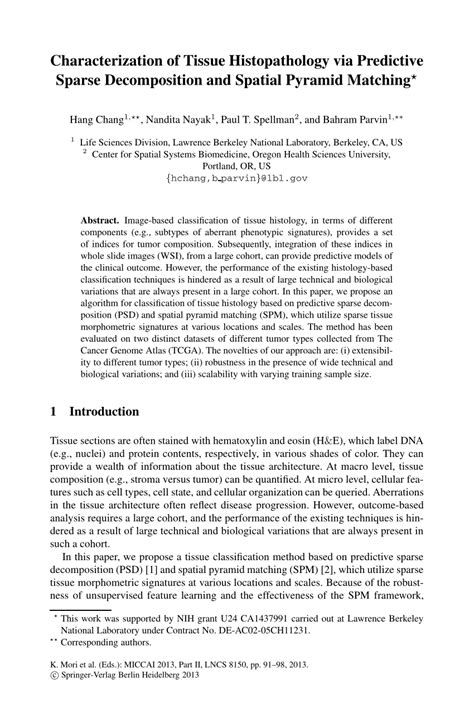 Pdf Characterization Of Tissue Histopathology Via Predictive Sparse Decomposition And Spatial