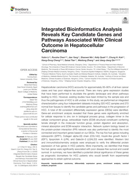 Pdf Integrated Bioinformatics Analysis Reveals Key Candidate Genes And Pathways Associated