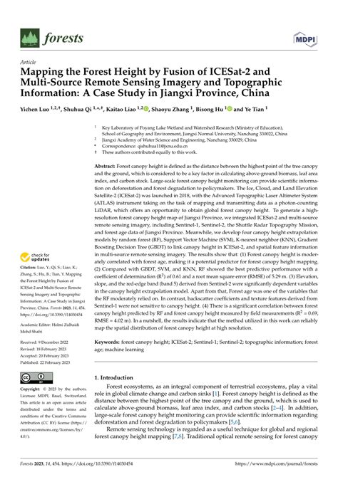 pdf mapping the forest height by fusion of icesat 2 and multi source