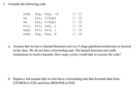 1 Consider The Following Code Addi Sw Sw Slti Addi