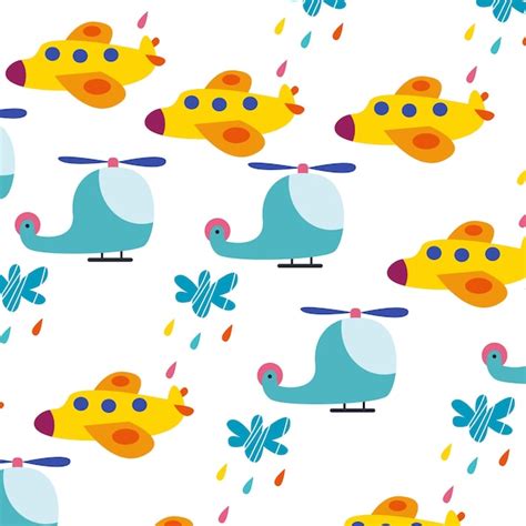 Premium Vector Seamless Pattern With Cute Planes And Helicopters