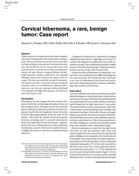 Pdf Cervical Hibernoma A Rare Benign Tumor Case Report