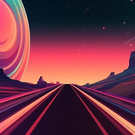 Fondo De Paisaje Retro Futurista Foto Premium