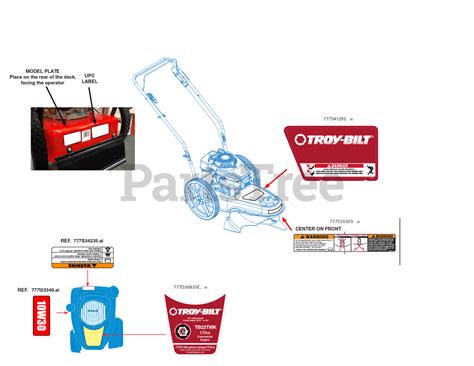 Troy-Bilt TB 22 TMK (25A-26KF766) - Troy-Bilt Walk-Behind Trimmer (2022) Label Map Parts Lookup ...