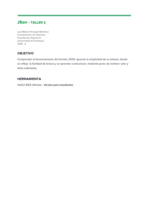 Json Taller 2 Pdf Json Lenguaje De Programación