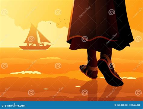 Jesus Christ Caminando Sobre El Agua Ilustración del Vector