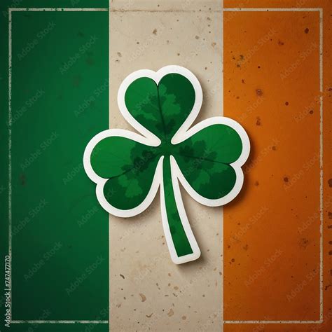 Graphic Drawing Of A Shamrock On The Backdrop Of The Irish Flag St